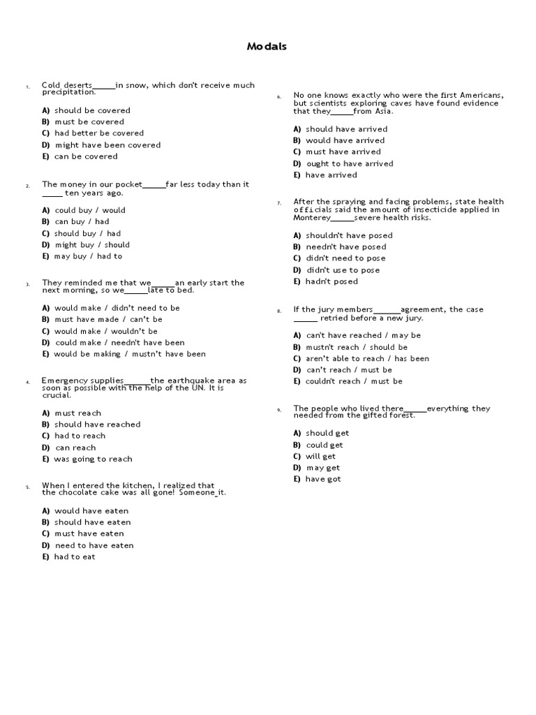 330 - Modals Advanced Level Test Quiz Online Exercise With Answers 4 | PDF
