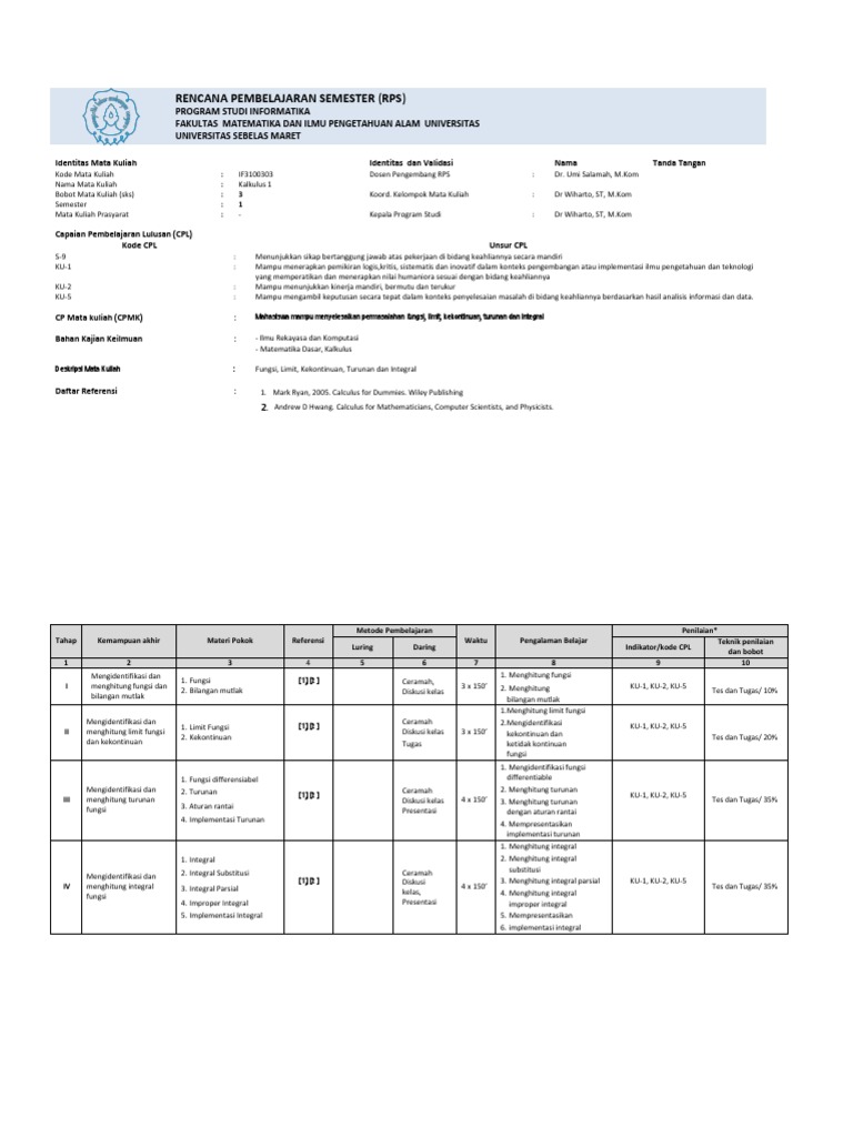 RPS Kalkulus 1 | PDF