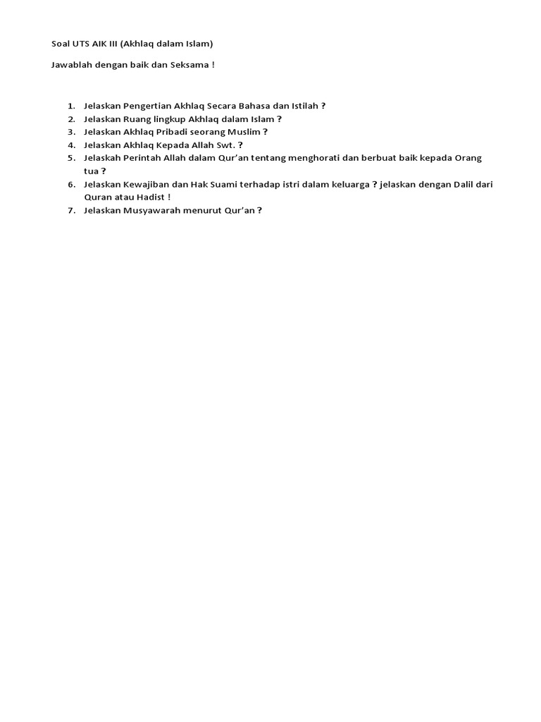 Soal Uts Aik III | PDF