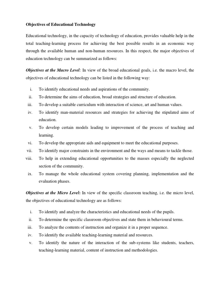 Objectives of Educational Technology | PDF | Educational Technology ...