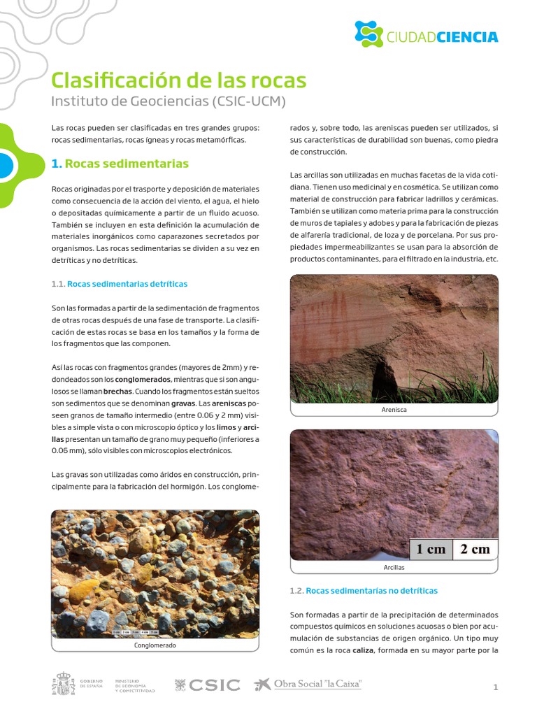 Clasificación y usos de las principales rocas sedimentarias, ígneas y metamórficas | PDF | Roca ...
