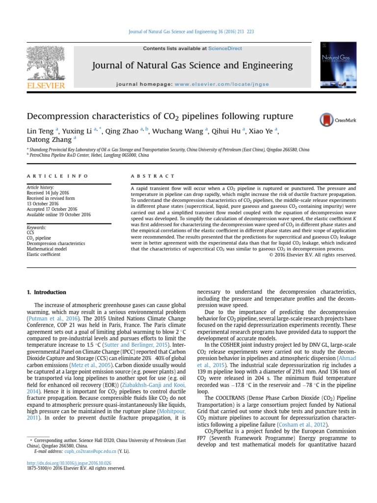 Decompression Characteristics of CO2 Pipelines Following Rupture | PDF ...