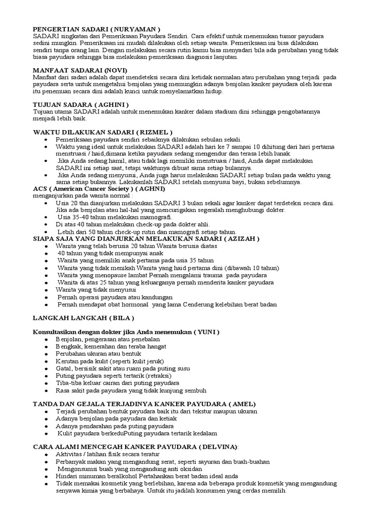 Panduan Lengkap SADARI untuk Wanita | PDF