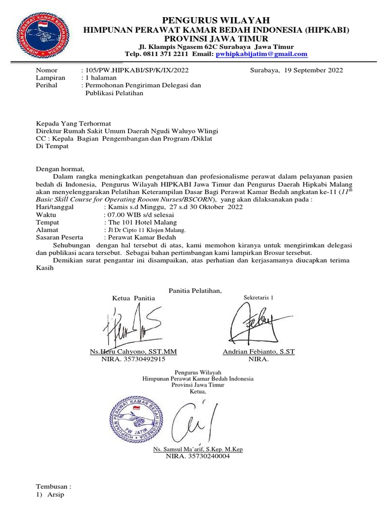 105 - Surat Pengantar Brosur BSCORN 11 (RSUD Ngudi Waluyo Wlingi) | PDF