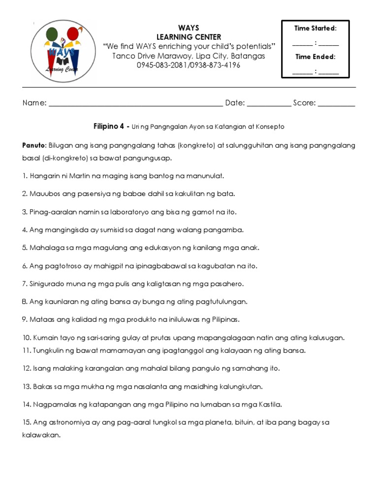 Filipino 4 - Uri NG Pangngalan Ayon Sa Katangian at Konsepto | PDF Filipino 4 - Uri NG Pangngalan Ayon Sa Katangian at Konsepto | PDF