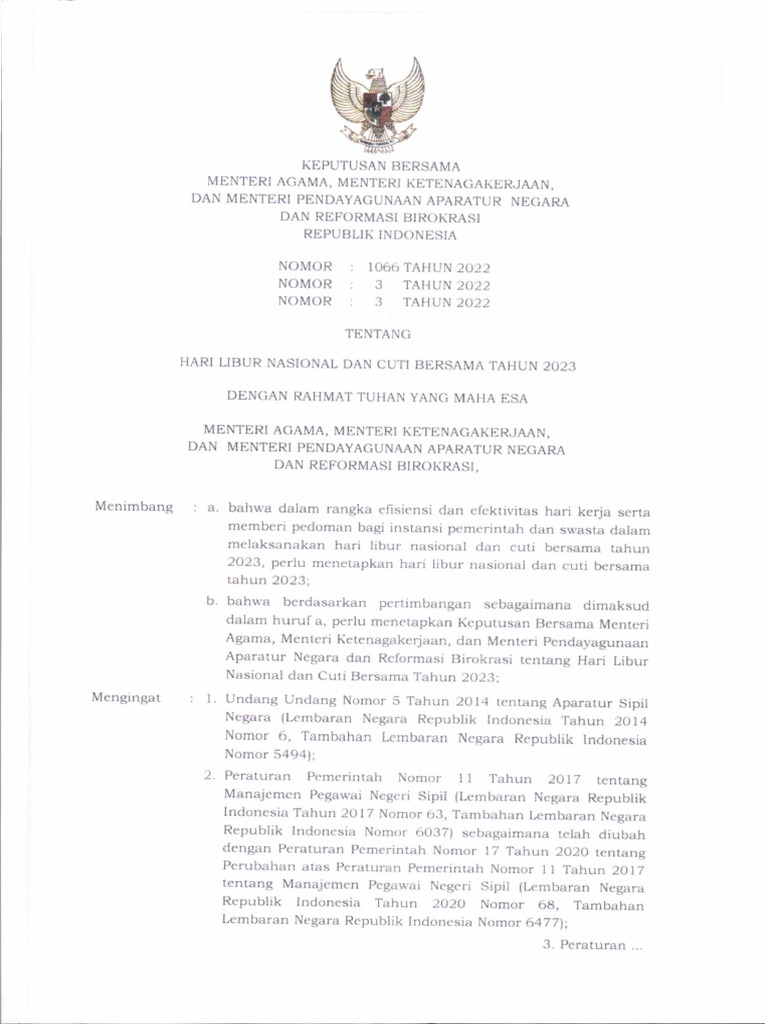 1-Surat Keputusan Bersama 3 Menteri Tentang Hari Libur Nasional Dan ...