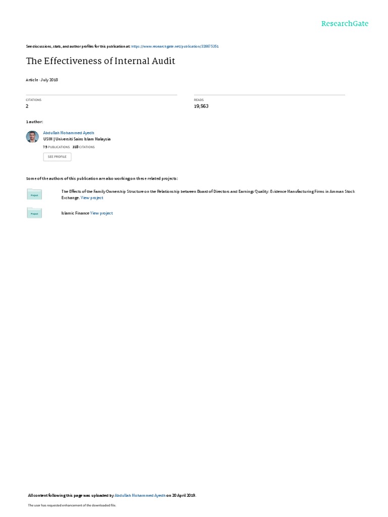 Effectiveness of Internal Audit | PDF | Internal Audit | Audit