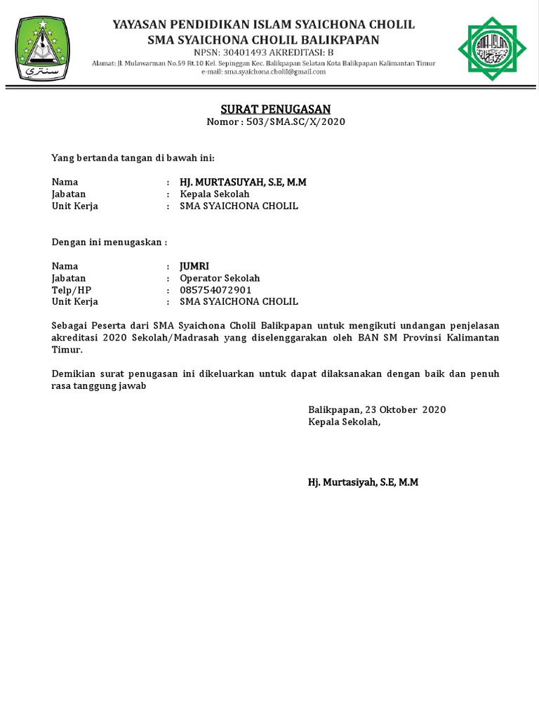 Surat Tugas Operator Dapodik Pdf