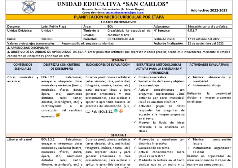 Planificacion Eca 2bgu | PDF