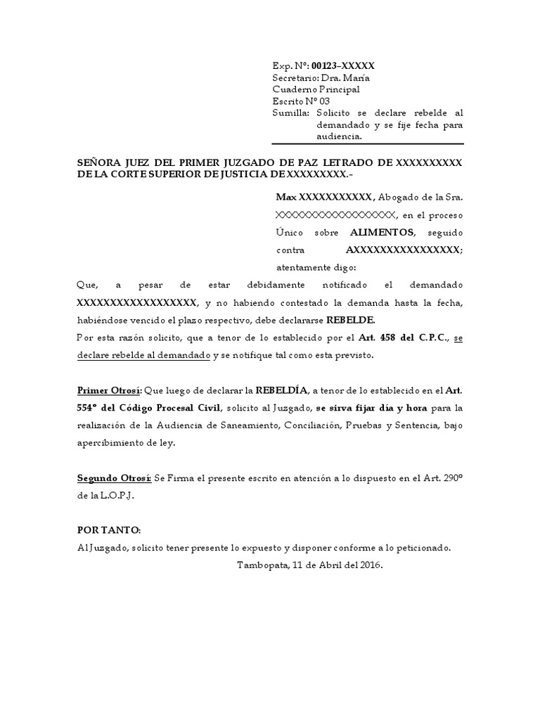 Escrito Rebelde y Señale Fecha para Audiencia | PDF