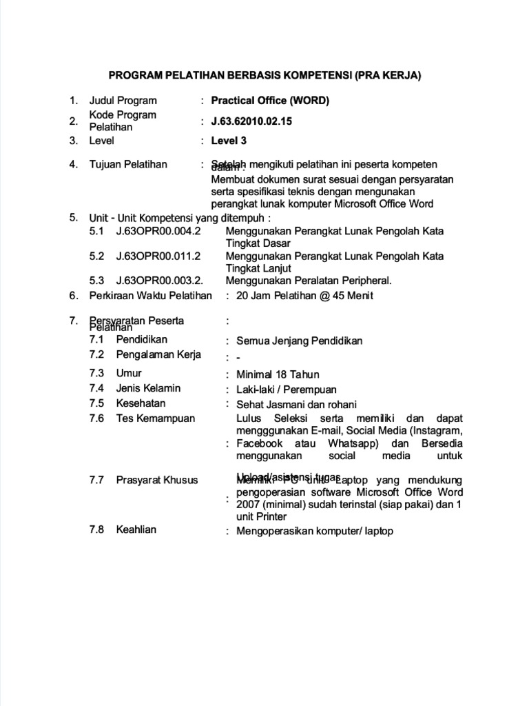 PDF Program Pelatihan Berbasis Kompetensi - Compress | PDF