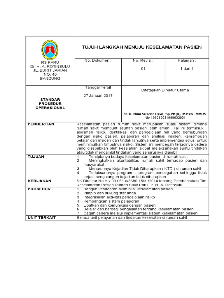 Sop 7 Langkah Menuju Keselamatan Pasien | PDF