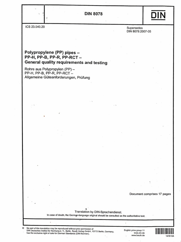 DIN 8078-2008 Polypropylene (PP) Pipes - PP-H, PP-B, PP-R, PP-RCT ...