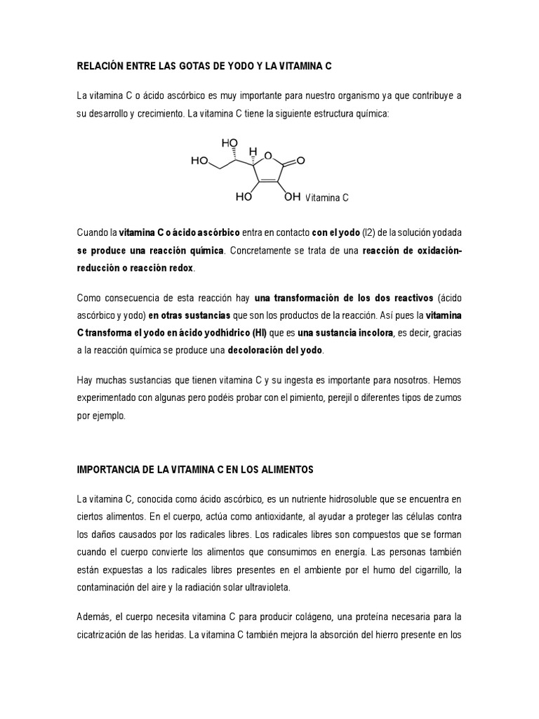 Reacción entre Yodo y Vitamina C | PDF | Vitamina C | Vitamina