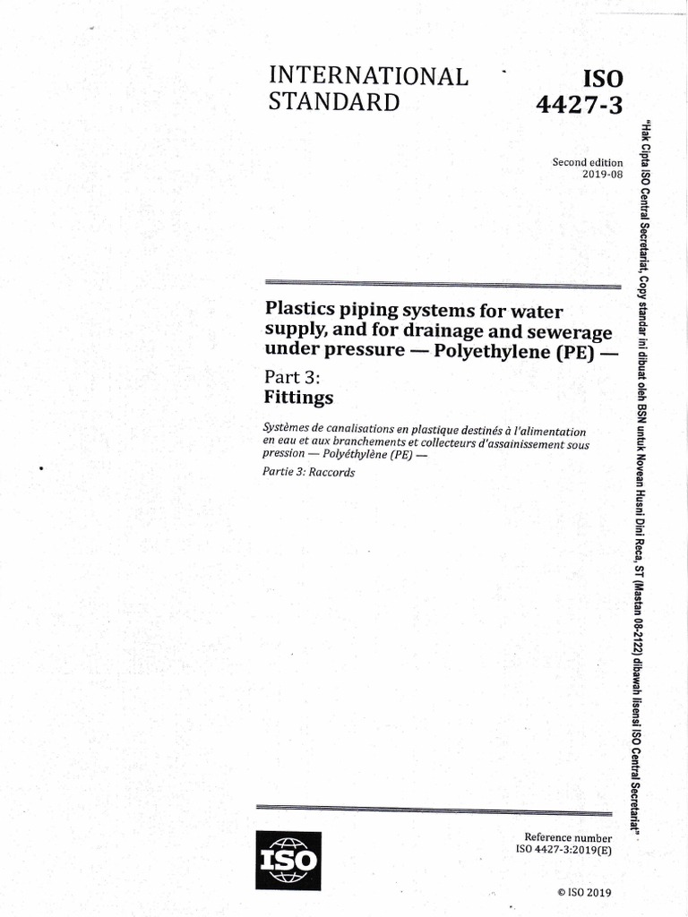 ISO 4427-3 standard for PE fittings | PDF | Pipe (Fluid Conveyance ...