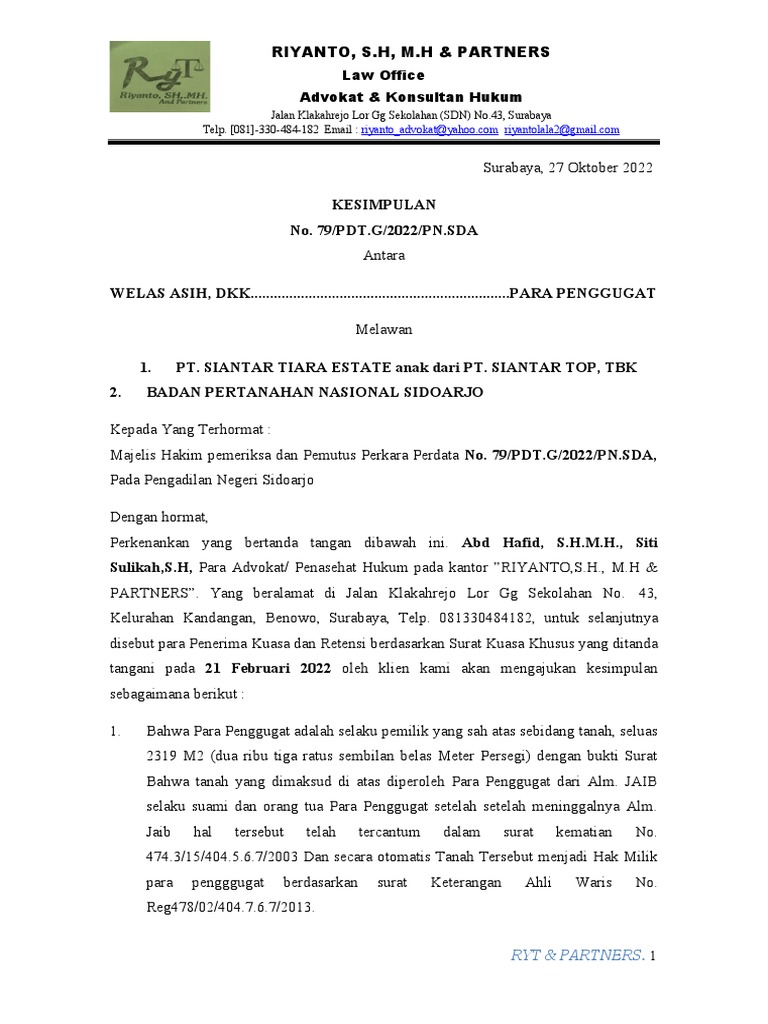 Kesimpulan Gugatan | PDF