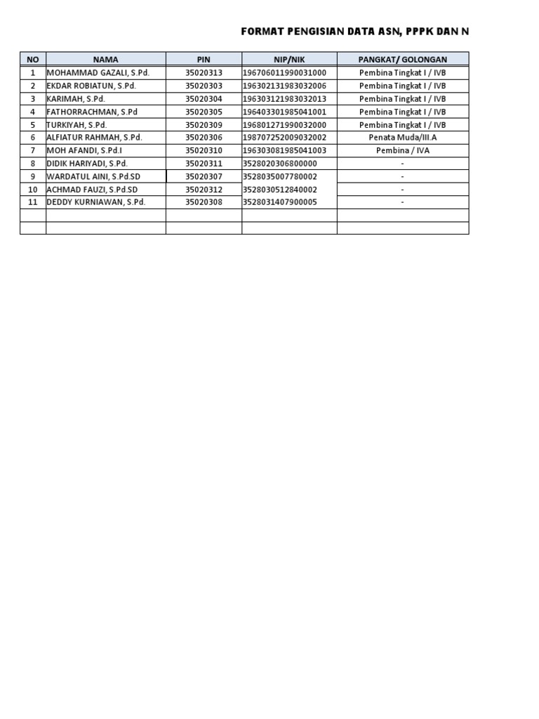 Format Pengisian Data | PDF