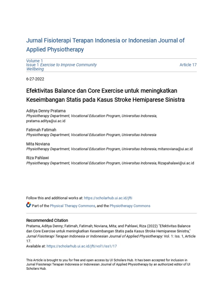 Efektivitas Balance Dan Core Exercise Untuk Meningkatkankeseimbangan ...