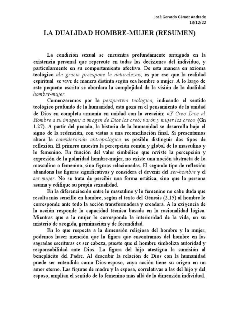 Dualidad Hombre-Mujer: Perspectivas Teológicas | PDF | Teología | Mujer