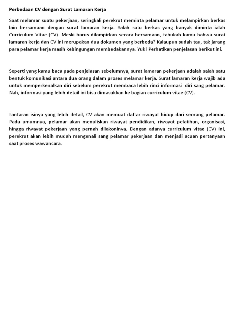 CV Dan Surat Lamaran | PDF | Karier & Perkembangan | Bisnis