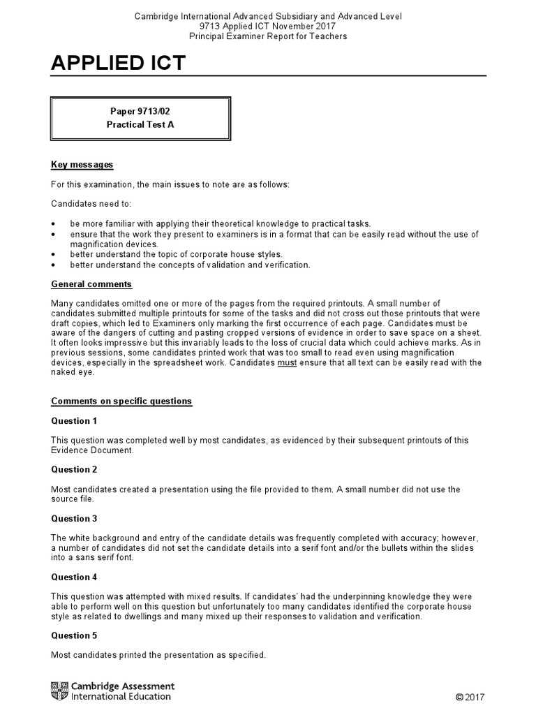 Applied Ict: Paper 9713/02 Practical Test A | PDF | Educational ...
