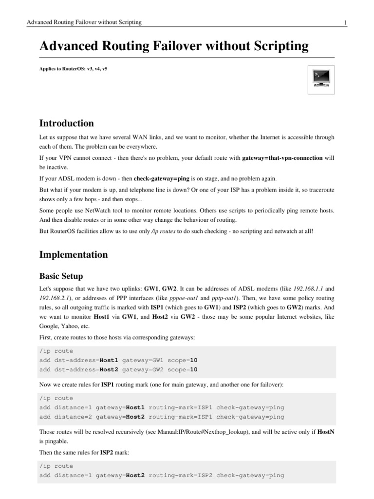 Advanced Routing Failover Without Scripting Pdf Router Computing Ip Address