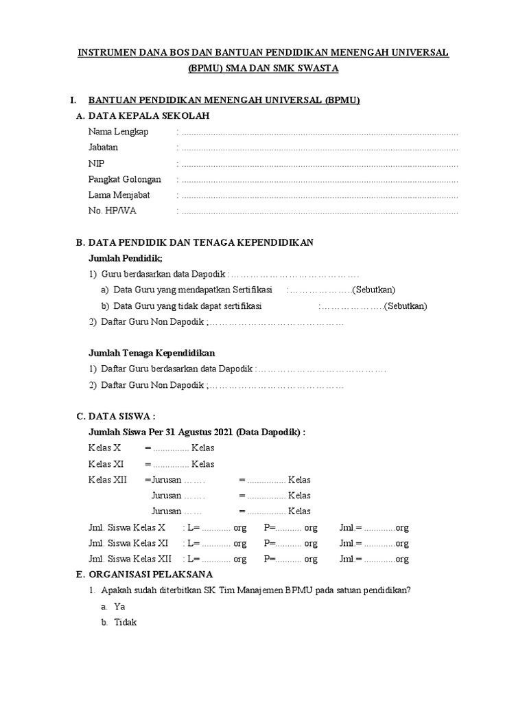 Instrumen Monev BOS Dan BPMU SMA, SMK | PDF