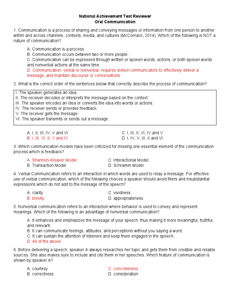 National Achievement Test Reviewer Oral Communication | PDF ...