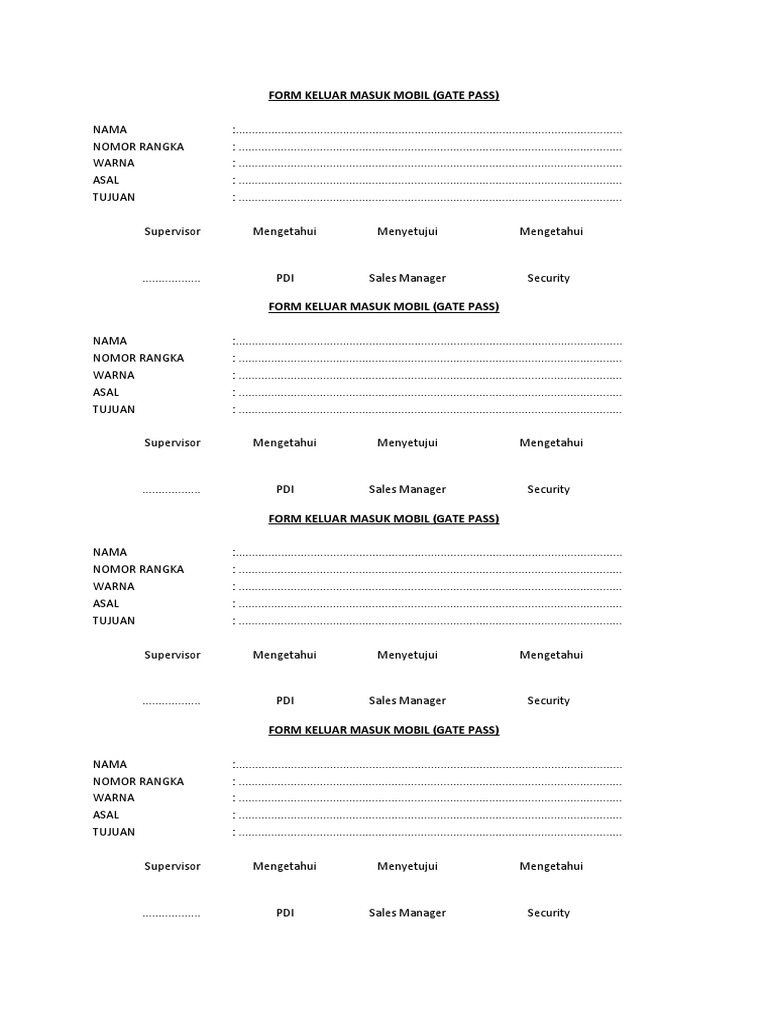Form Keluar Masuk Mobil | PDF