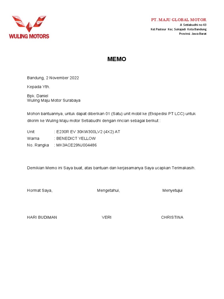 MEMO TARIK UNIT Surabaya - KHOIRUL EV ERRY | PDF