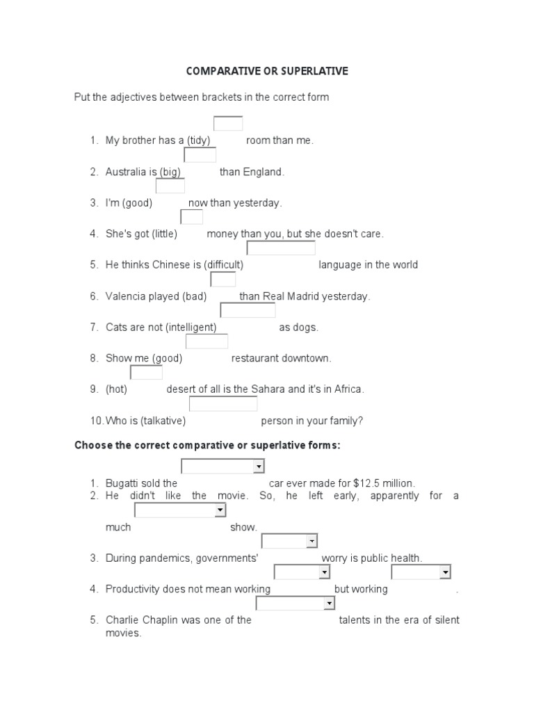 Comparative or Superlative Exercises | PDF