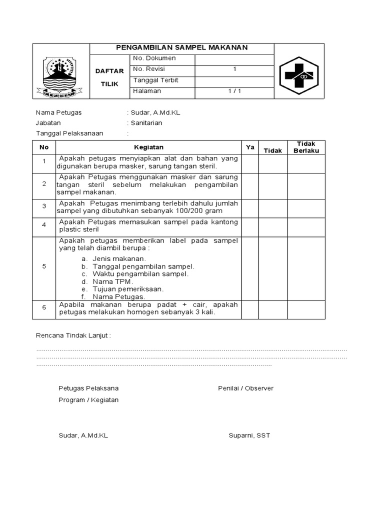 Prosedur Pengambilan Sampel Makanan | PDF