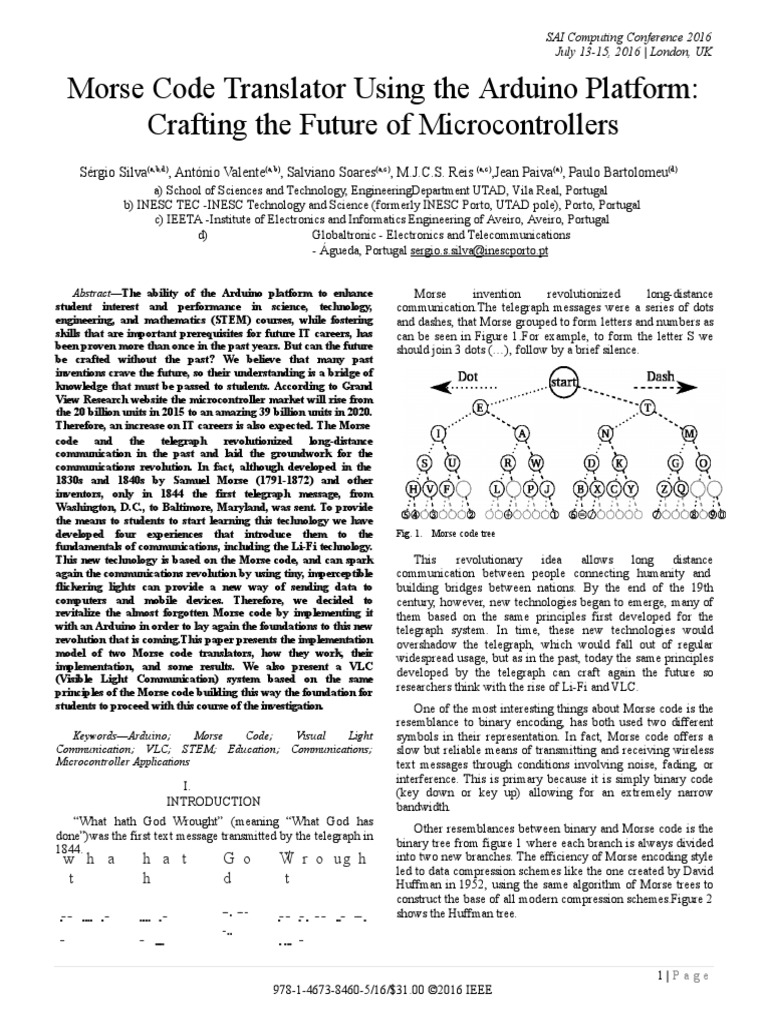 PDF Paper 199 Morse Code Translator Using The Arduino Platform | Download Free PDF | Code ...