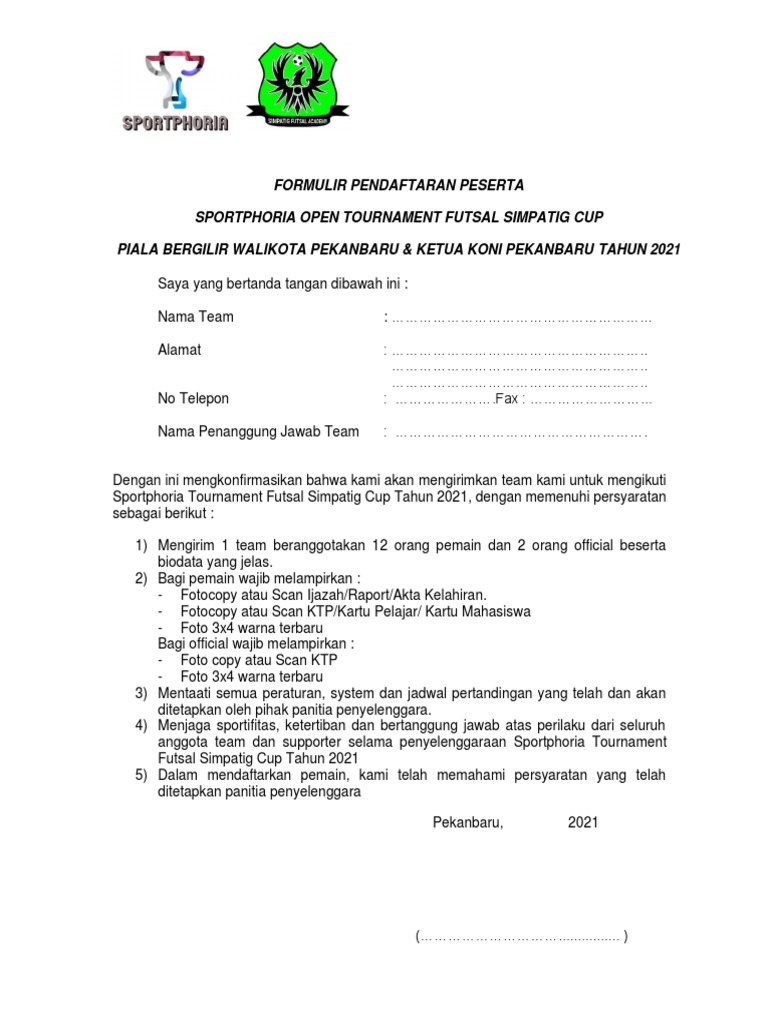 Formulir Futsal Sportphoria | PDF