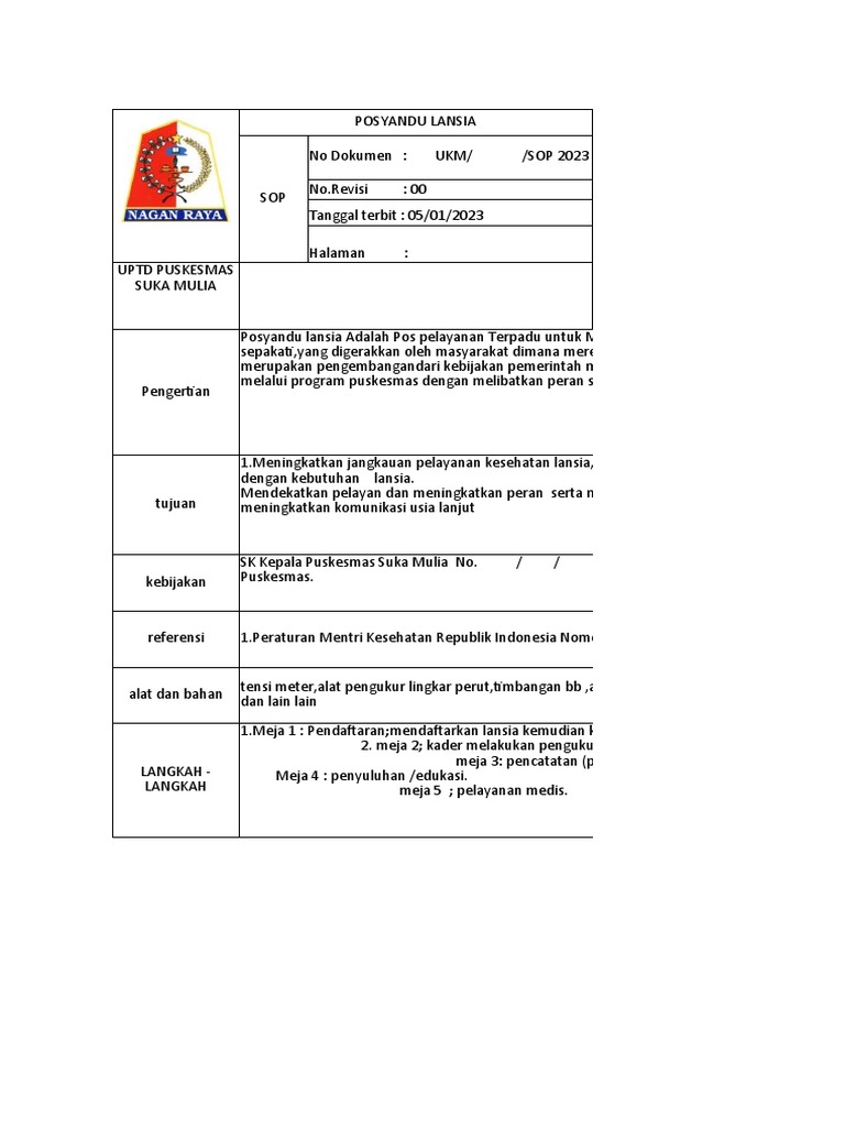 Sop Program Lansia-1 | PDF