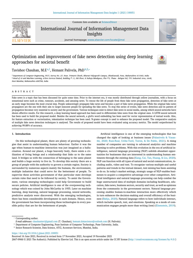 Optimization and Improvement of Fake News Detection Using Deep Learning ...