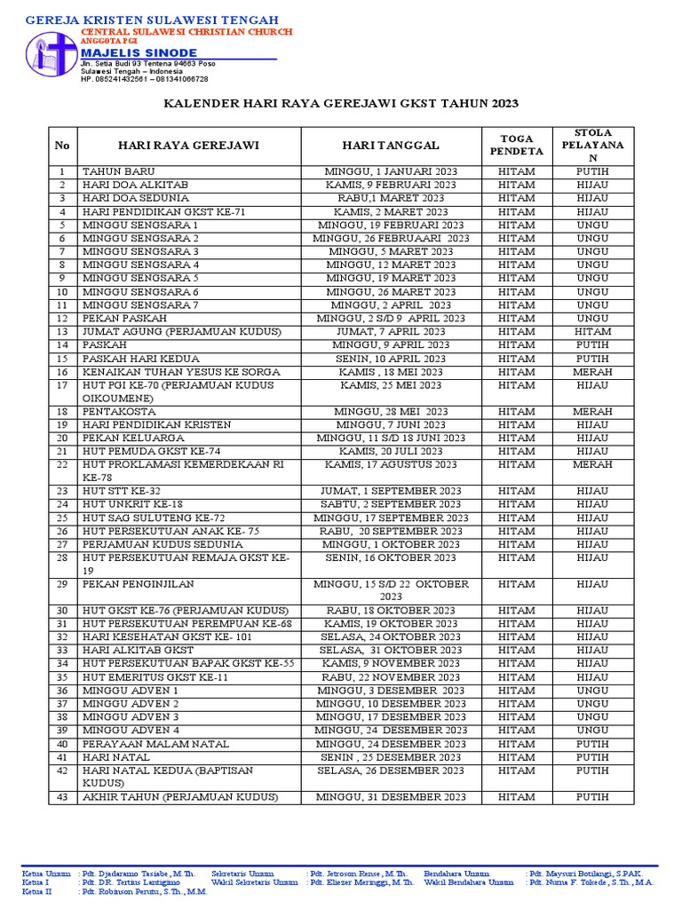 Kalender Gerejawi 2023 | PDF