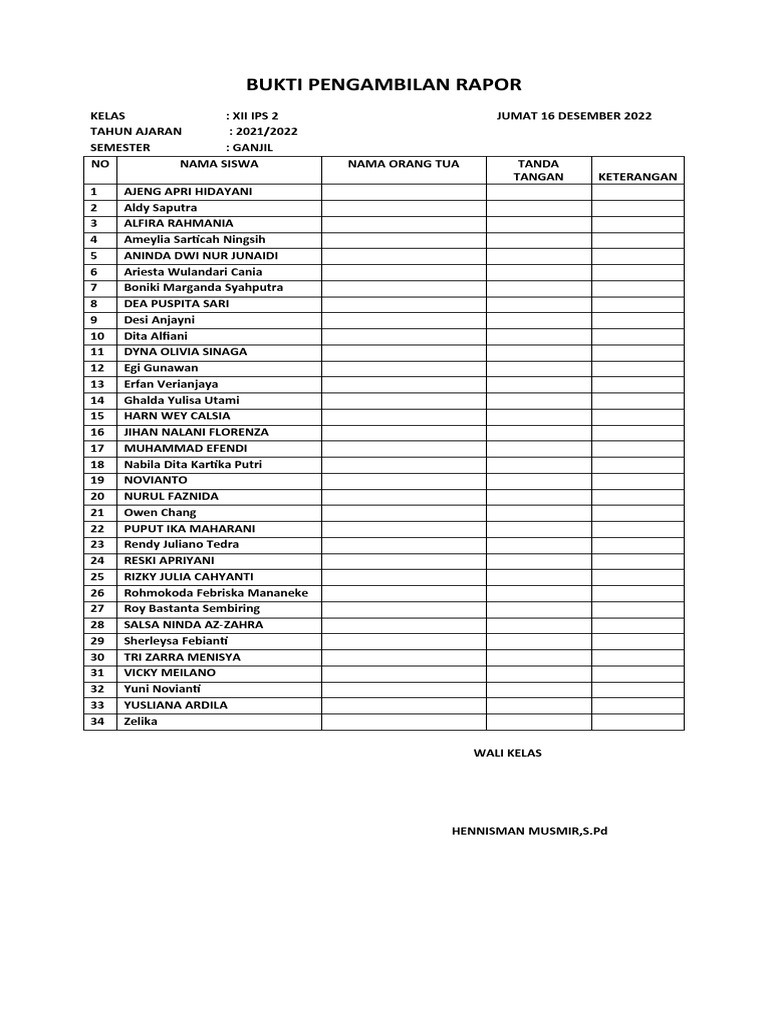Bukti Pengambilan Rapor | PDF