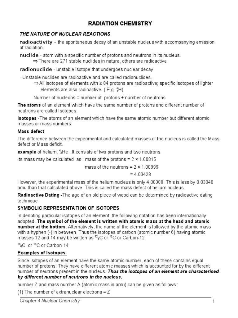 Radiation Chemistry Notes Edited | PDF | Radioactive Decay | Isotope