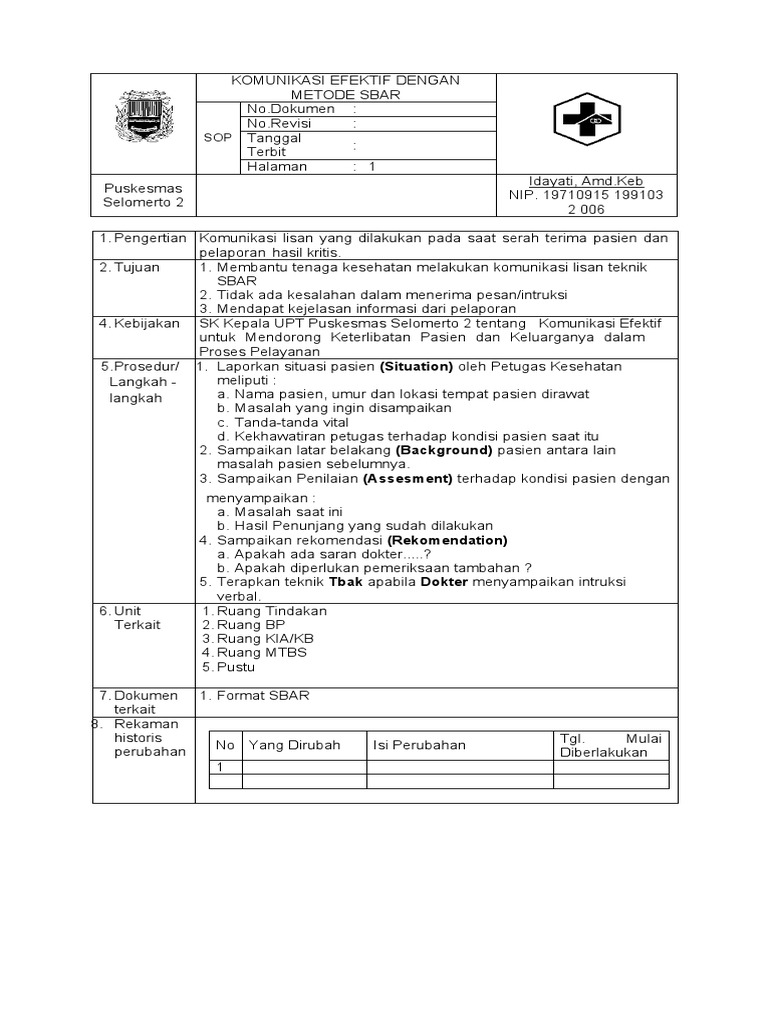 Sop Komunikasi Efektif Dengan Metode Sbar | PDF Sop Komunikasi Efektif Dengan Metode Sbar | PDF