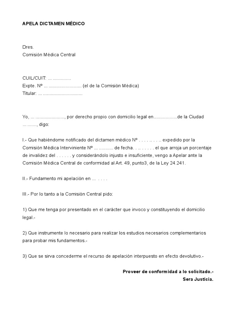 Apelacion Dictamen Medico | PDF