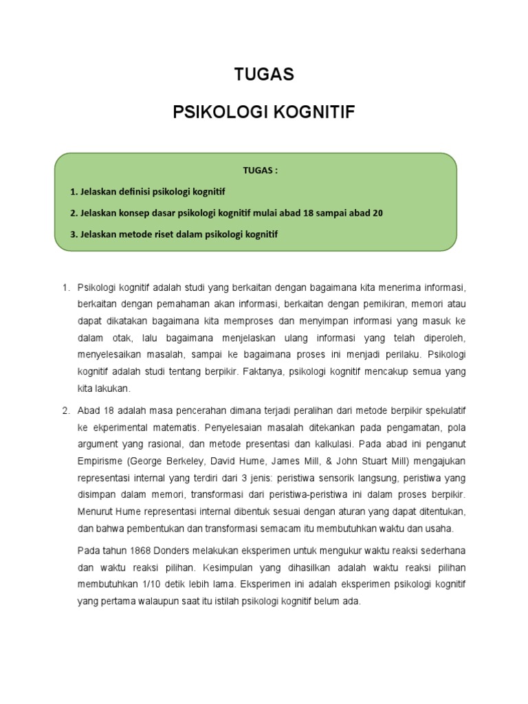 Tugas Psi - Kognitif 1) | PDF