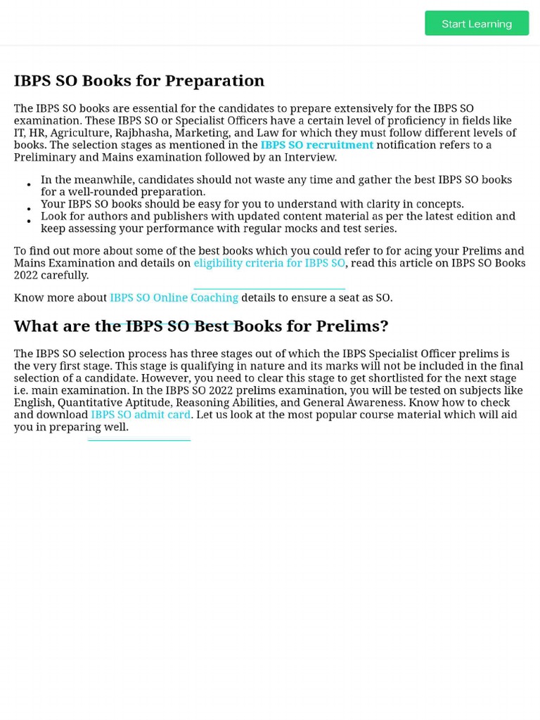 IBPS SO Books For Preparation | PDF