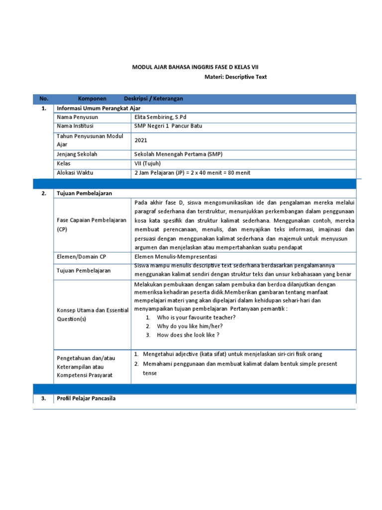 LKPD Descriptive Teks | PDF