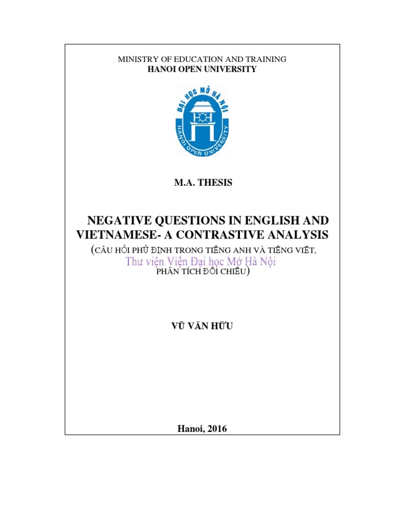 Negative Questions in English and Vietnamese: A Contrastive Analysis ...