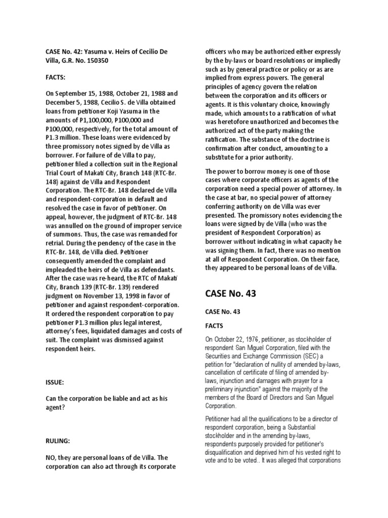 Digested Cases For Corporation | PDF | Lawsuit | Corporations