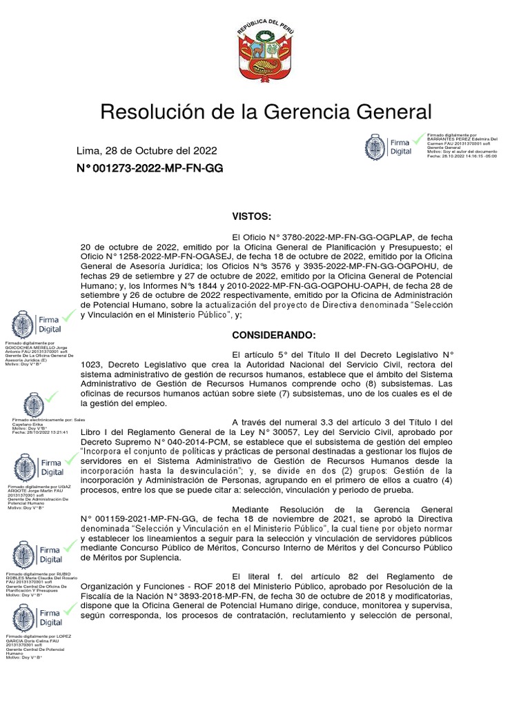 Resolución de La Gerencia General: #001273-2022-MP-FN-GG | PDF ...