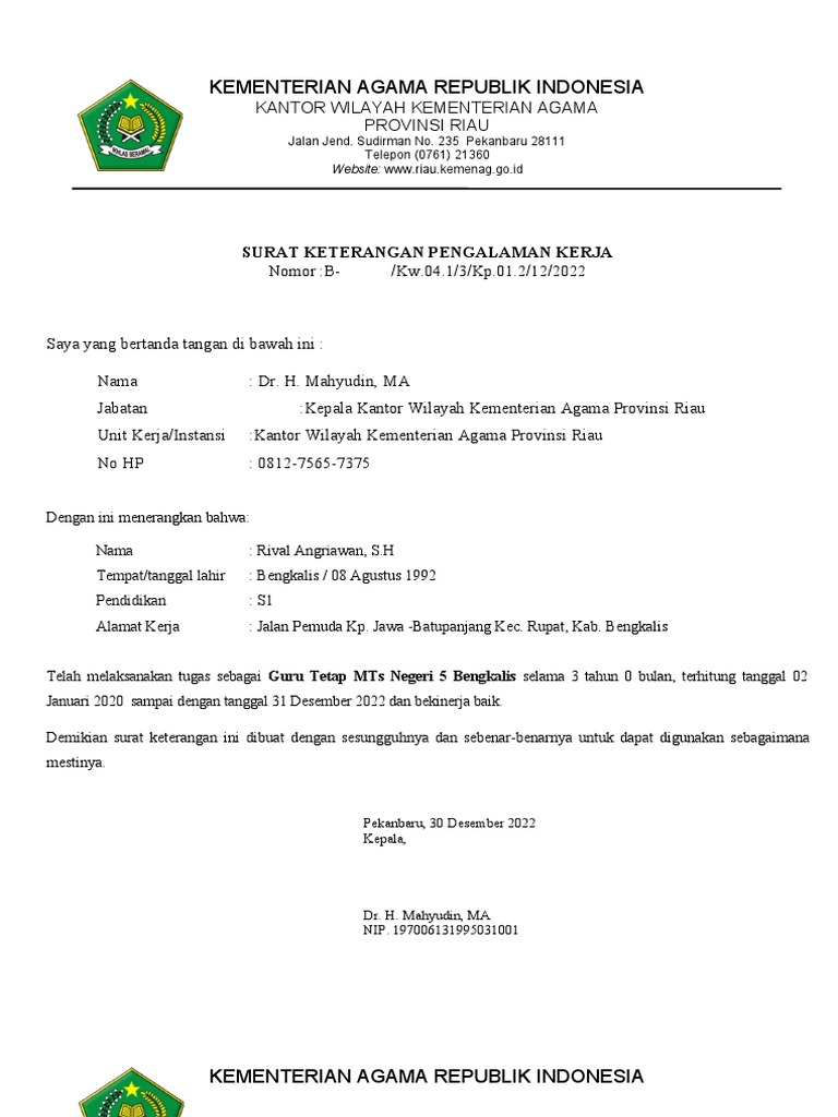 Surat Pengalaman Kerja | PDF