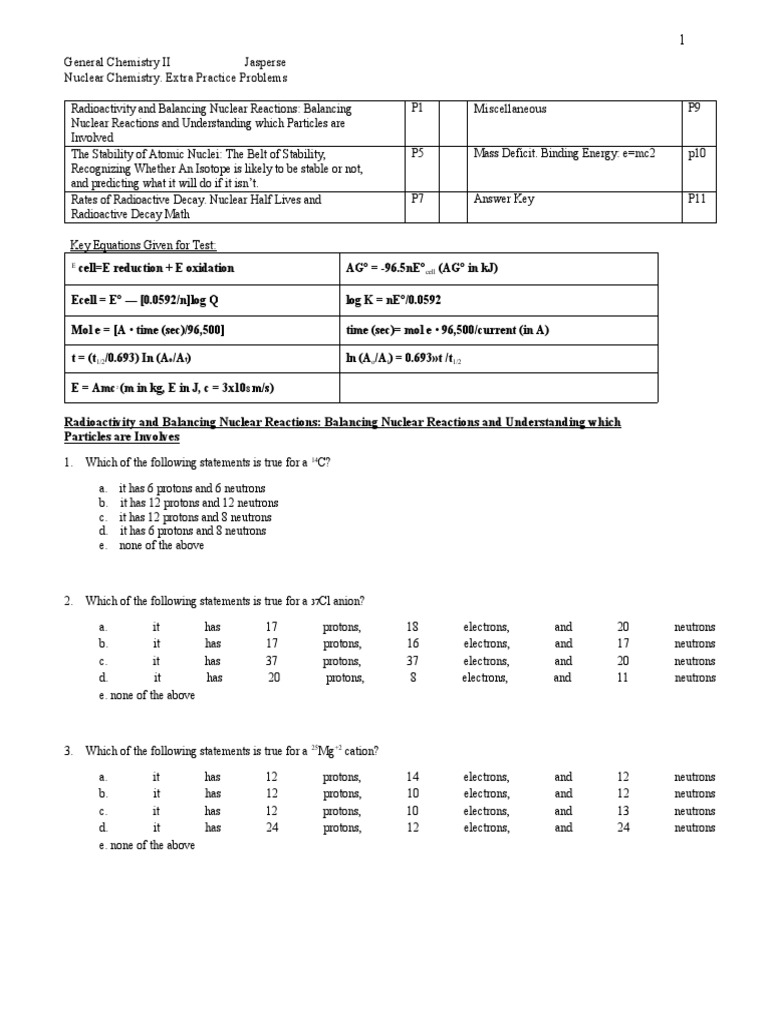 Test4 210 Nuclear Chemistry Practice Problems - 2 | PDF | Neutron ...