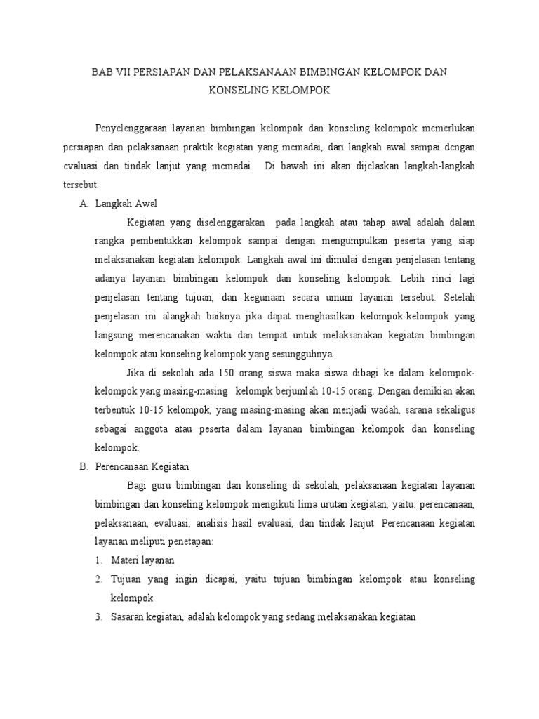 Bab Vii Persiapan Dan Pelaksanaan Bimbingan Kelompok Dan Konseling ...